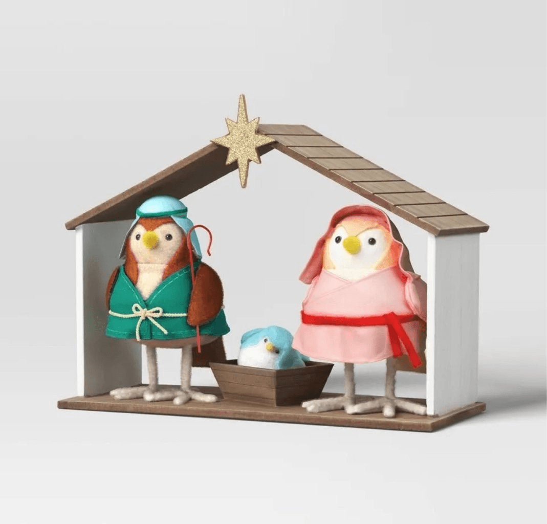 Target Wondershop Featherly Friends Nativity Scene Manger & 3 Fabric ...