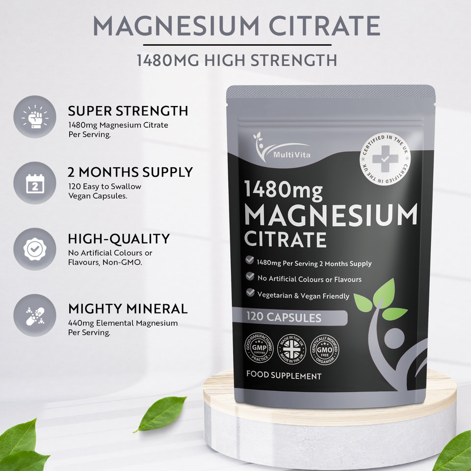 Magnesium Citrate 1480mg 120 Capsules HIGH STRENGTH Tiredness Fatigue ...