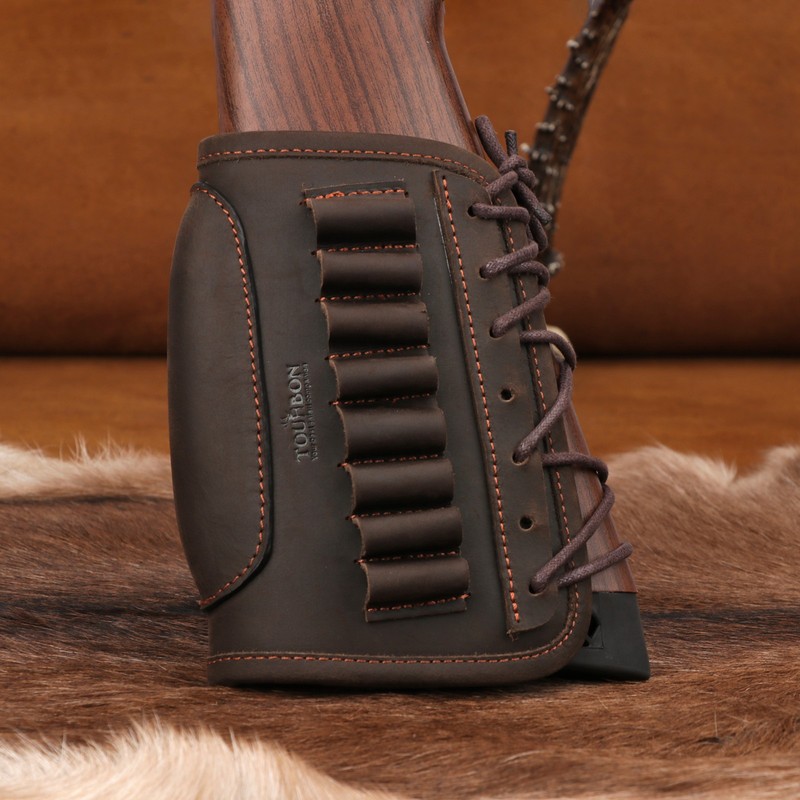 TOURBON Leather Rifle Cartridges Holder Buttstock Protective Sheath ...