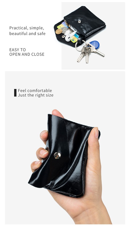 Soft Genuine Leather Zipper Coin Purse Double Pouch Change Holder for ...