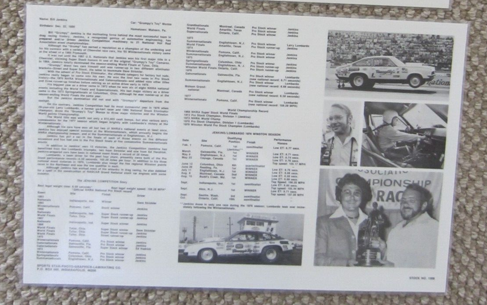 Bill Grumpy Jenkins PRINT PHOTO-GRAPHICS SPORTSTARS NHRA Drag Combine ...