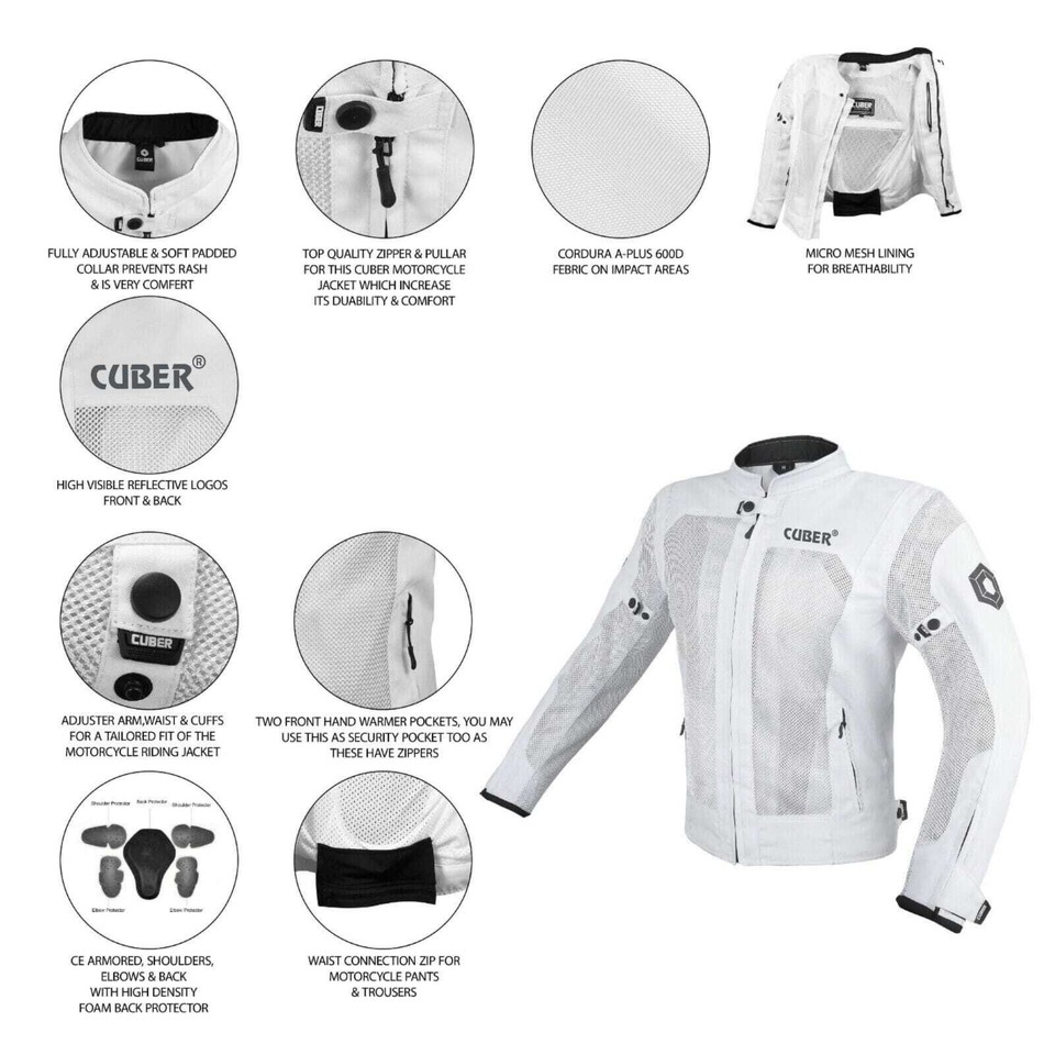 CUBER MOTORCYCLE BREATHABLE MESH JACKET MENS WITH CE ARMOR BIKERS ...