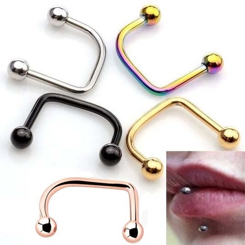 16G RAINBOW STEEL LIPPY LOOP LIP CHIN VERTICAL LABRET RING MEDUSA STUD ...
