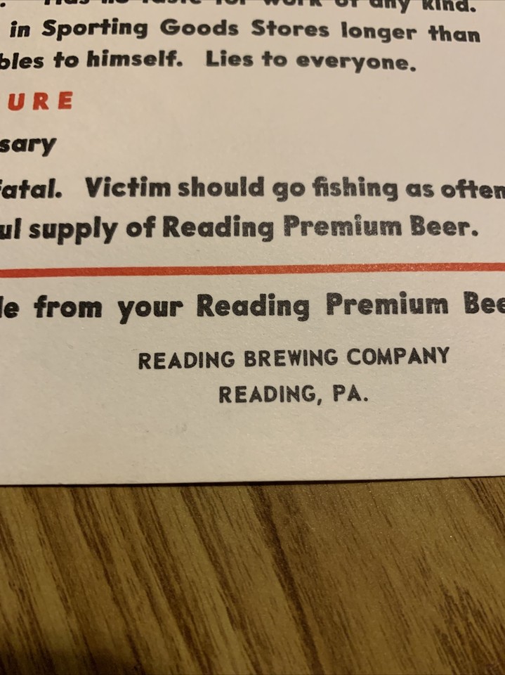 “WARNING FISHING POX” Sign by Reading Brewing Co., Reading PA. 8.5”x 11 ...