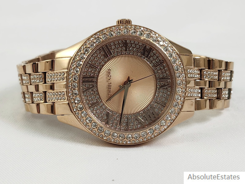 NEW Michael Kors Harlowe Pave Crystal Rose Gold Glitz Watch NEW Michael Kors Harlowe Pave Crystal Rose Gold Glitz Watch