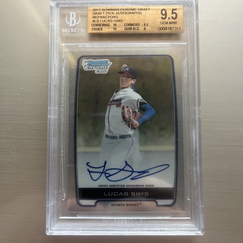 LUCAS SIMS 2012 BOWMAN CHROME DRAFT ROOKIE REF ON CARD AUTO BGS 9.5/10 ...