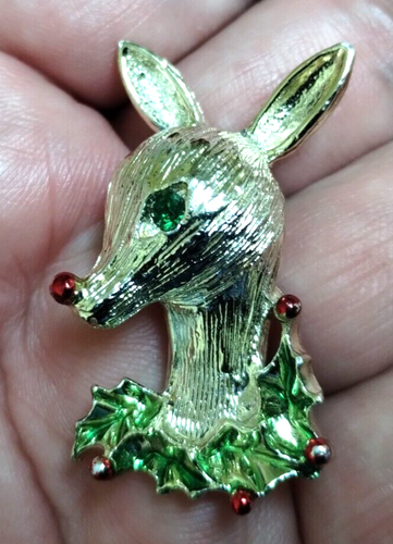 Vintage Signed Gerry’s Reindeer Head Rudolph Christmas Holiday Brooch ...