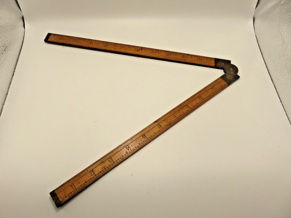 Old 24" STANLEY No. 18 Sweetheart Logo Boxwood & Brass Two-Fold ...