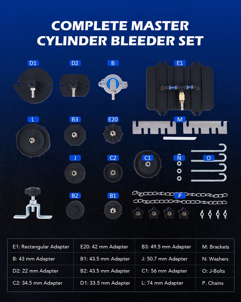 OMT Brake Master Cylinder Bleeder Adapter Kit 12 pcs Brake Fluid ...