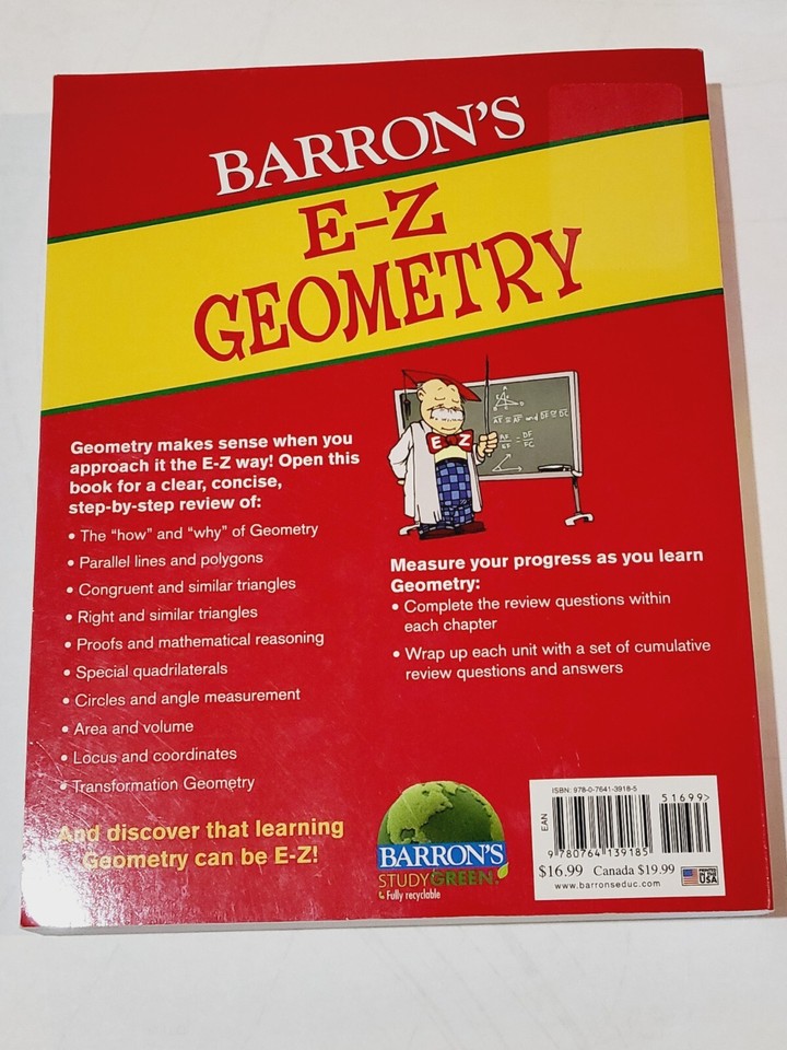 Barron's E-Z Geometry Self-Teaching Guide Book Pre-Owned 2009 Very Good ...