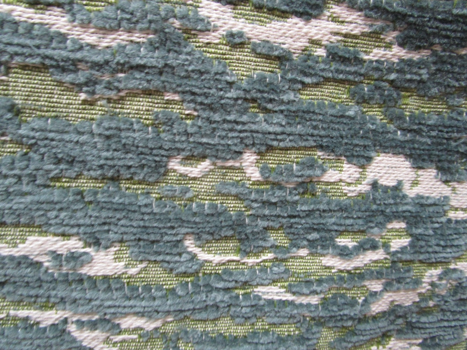 Teal Green Off White Jacquard Velvet Upholstery Fabric angle cut 95" L ...