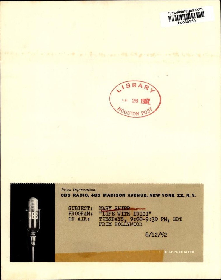 1952 Press Photo Actress Mary Shipp in "Life with Luigi" - hpp35965 | eBay