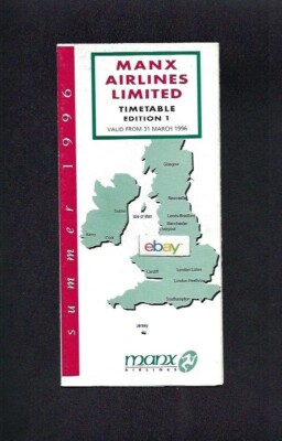 MANX AIRLINES LIMITED SYSTEM TIMETABLE SUMMER 1996 ROUTE MAP J-31 ATP ...