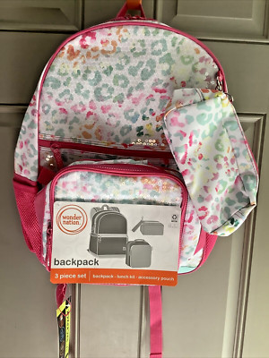 Wonder Nation 3 Piece Girls School Backpack w/ Lunch Bag & Pencil Case ...