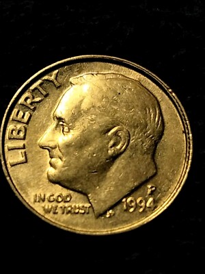 1994 P Roosevelt Dime Misaligned Die Strike Error, Off Center Coin ...