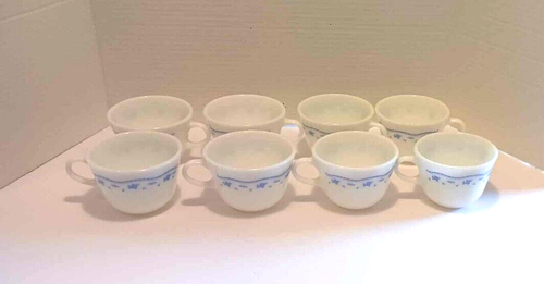 CORNING CORELLE PYREX MORNING BLUE COFFEE TEA CUPS MUGS SET 8 VTG Milk ...