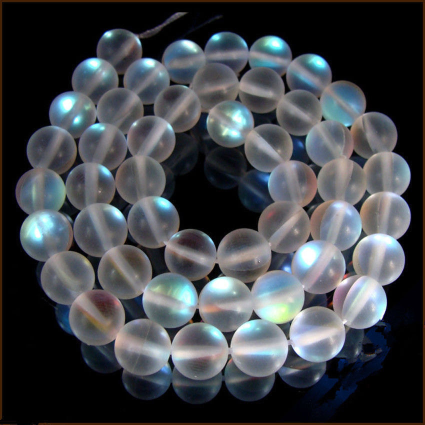 6/8/10/12mm White /Gray Gleamy Rainbow Moonstone Round Gems Loose Beads ...