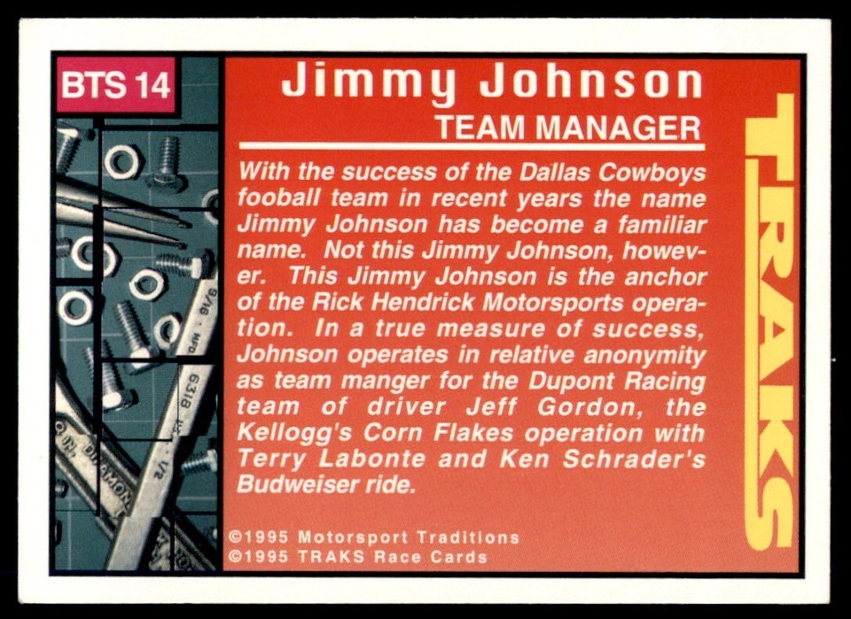 1995 Traks Behind Scenes Jimmy Johnson Hendrick Motorsports #BTS14 | eBay