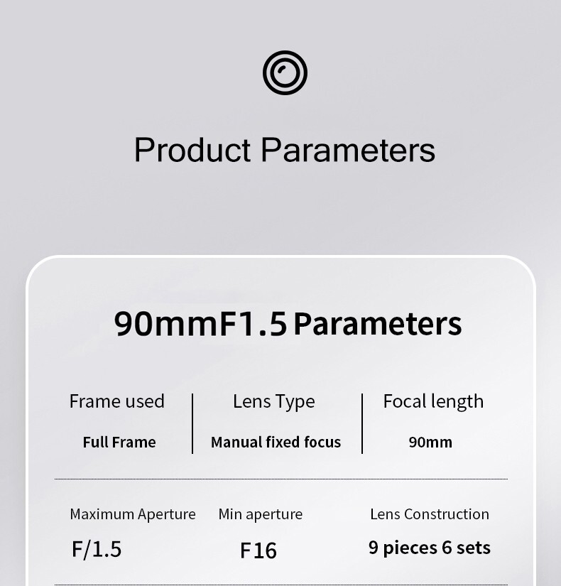 Zhongyi 90mm F1.5 Large Aperture Full Frame Manual Lens for RF R5 R6 Rp ...