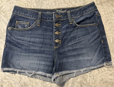 Universal Thread Shorts High Rise Shortie Cuffed Blue Denim Raw Hem 4 ...