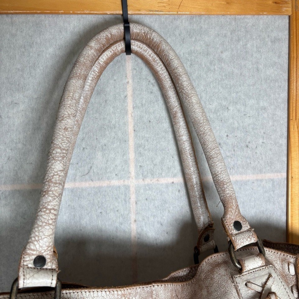 Bed Stu Rockaway Large Nectar Lux Satchel Beige White Leather | eBay