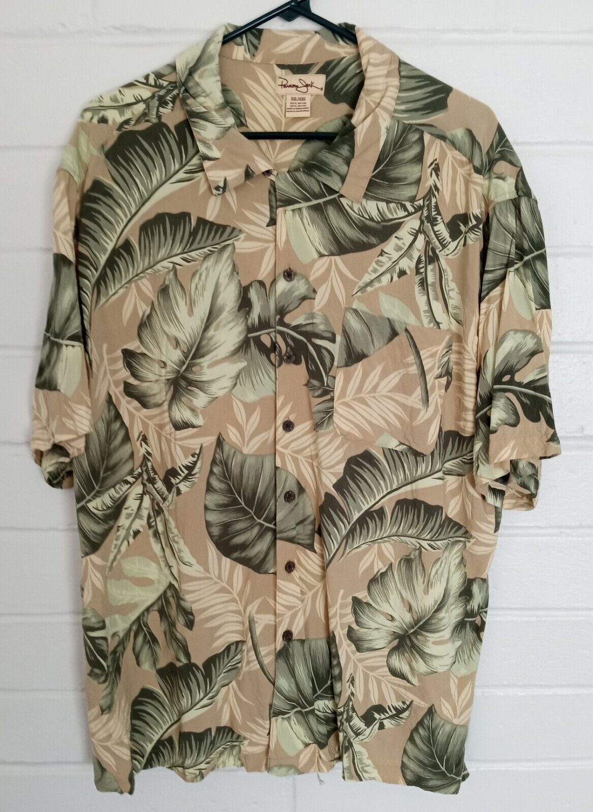 Panama Jack Hawaiian Shirt Men's 2XL XXL Lightweight Rayon Green Brown ...