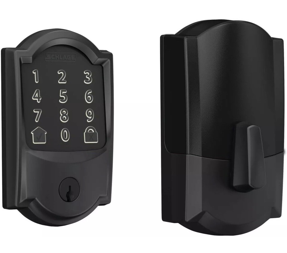 Schlage Encode Smart Wi-Fi Deadbolt with Camelot Trim in Matte Black ...
