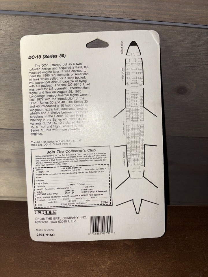 ERTL JET TRAN DIECAST AMERICAN AIRLINES DC-10 SERIES 30 AIRPLANE ...