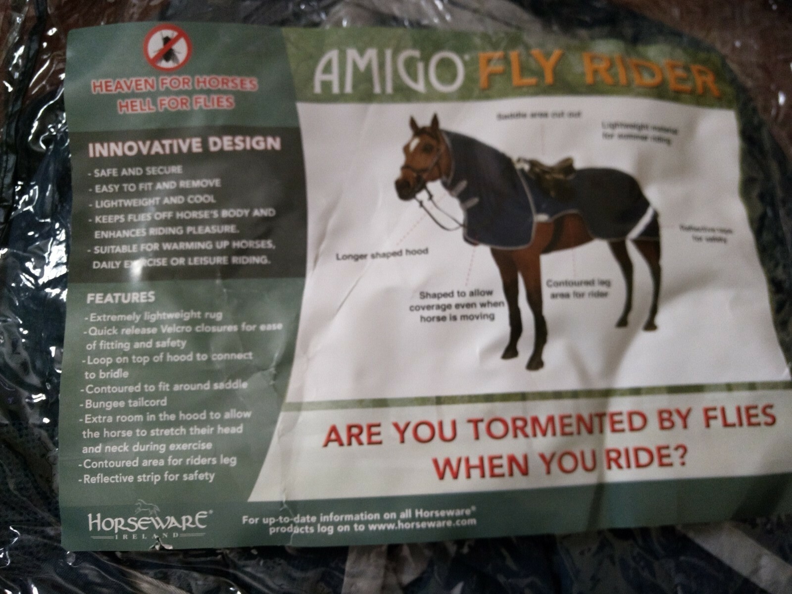 55" Horseware Amigo Fly Rider Cover with Neck Protection in Blue Brand ...