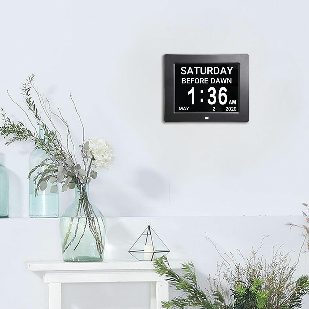 8" Digital LCD Day Clock 8 Alarm Time Office Wall Dementia Week Date ...