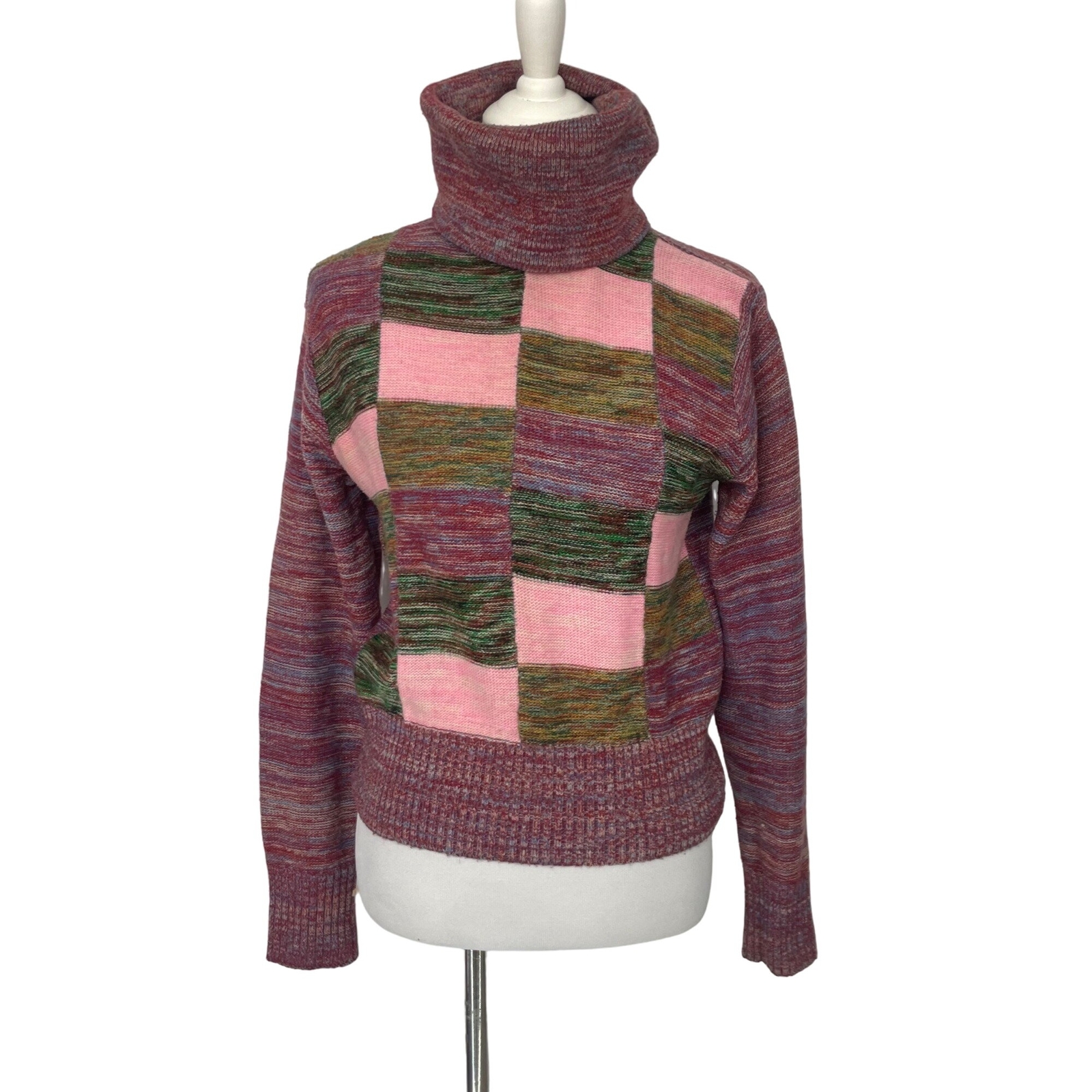 Vintage Unbranded Red Multicolor Check Acrylic Turtleneck Sweater ...