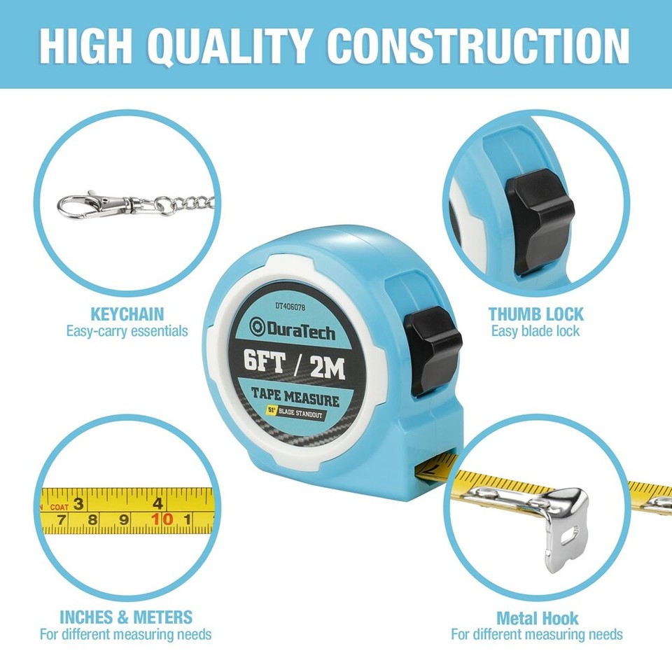 DURATECH 2PIECE 6FT/2M Mini Tape Measure Keychain Small Tape Measure ...