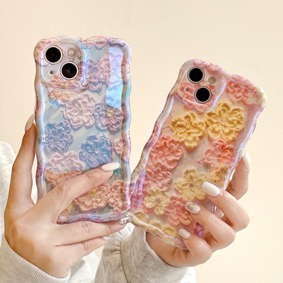 For iPhone 11 12 13 14 15 ProMax oil painting of a flower blue light ...