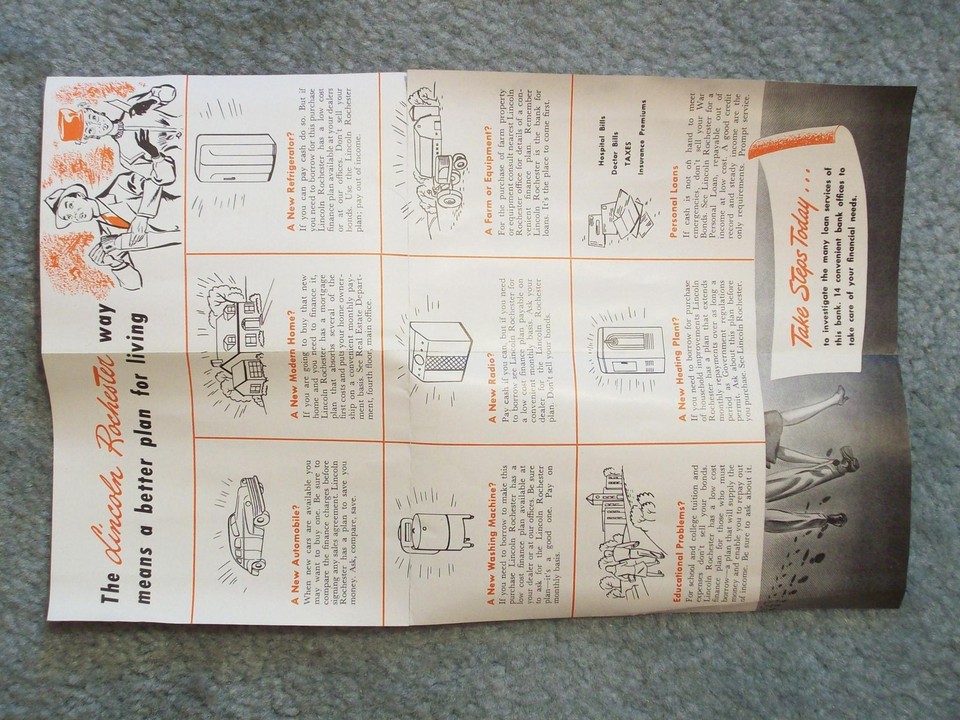 1947 FINANCE PLAN LINCOLN ROCHESTER NEW YORK SAVE YOUOR BONDS BROCHURE ...