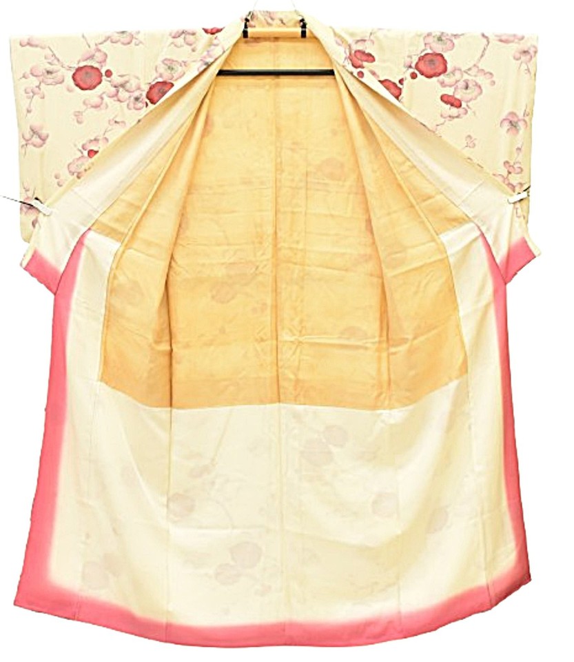 JAPANESE KIMONO VINTAGE SILK ROBE JACKET KOMON PLUM TRADITIONAL WHITE ...