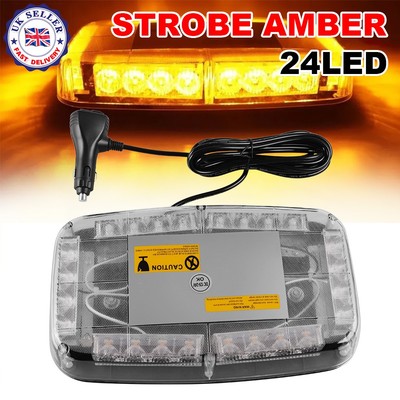 24 LED Warning Strobe Amber Flashing Beacon Magnetic Car Roof Recovery ...
