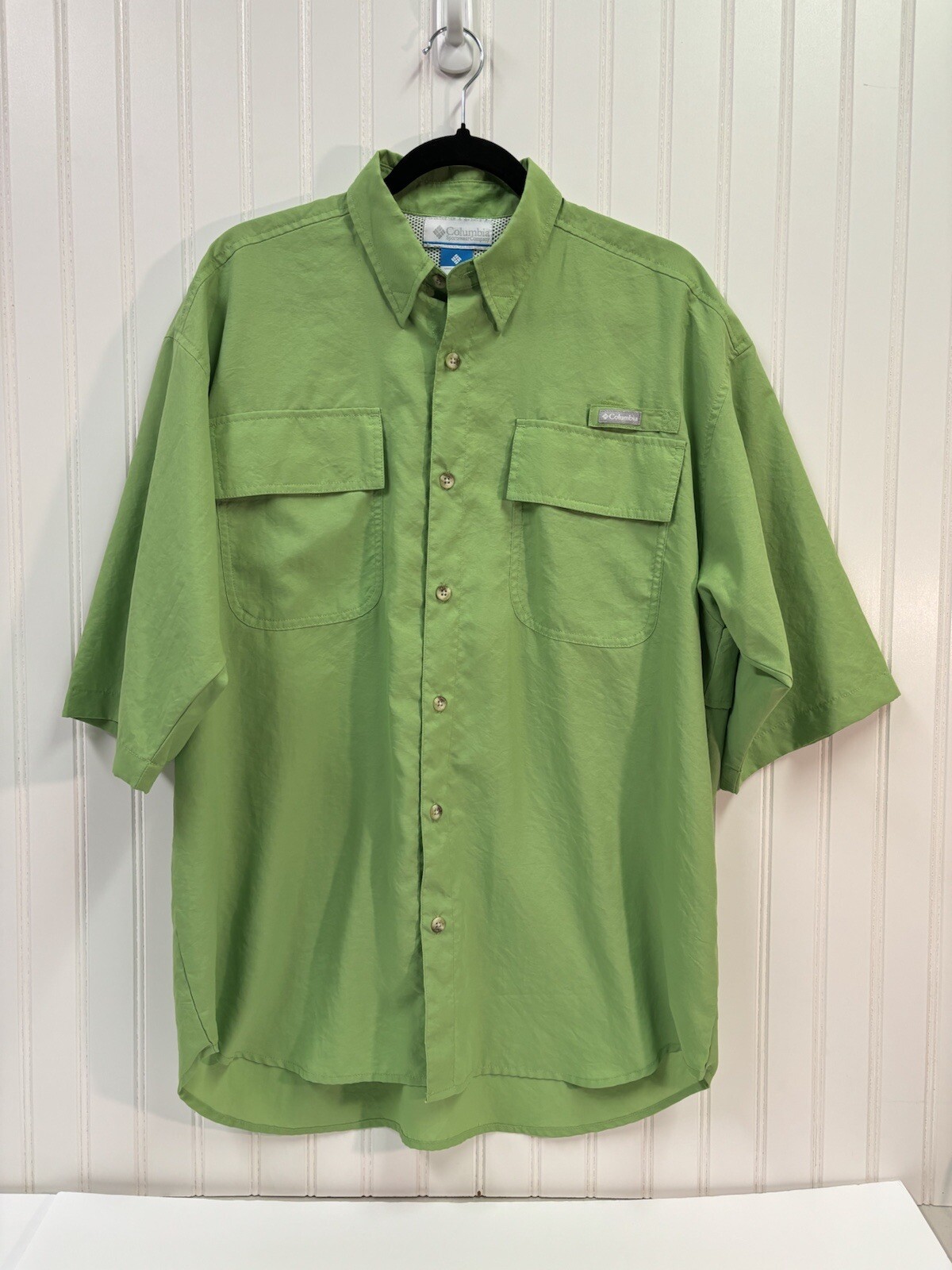 Columbia Mens Green Fishing Shirt Sz M Short Sleeve Vented Pockets ...