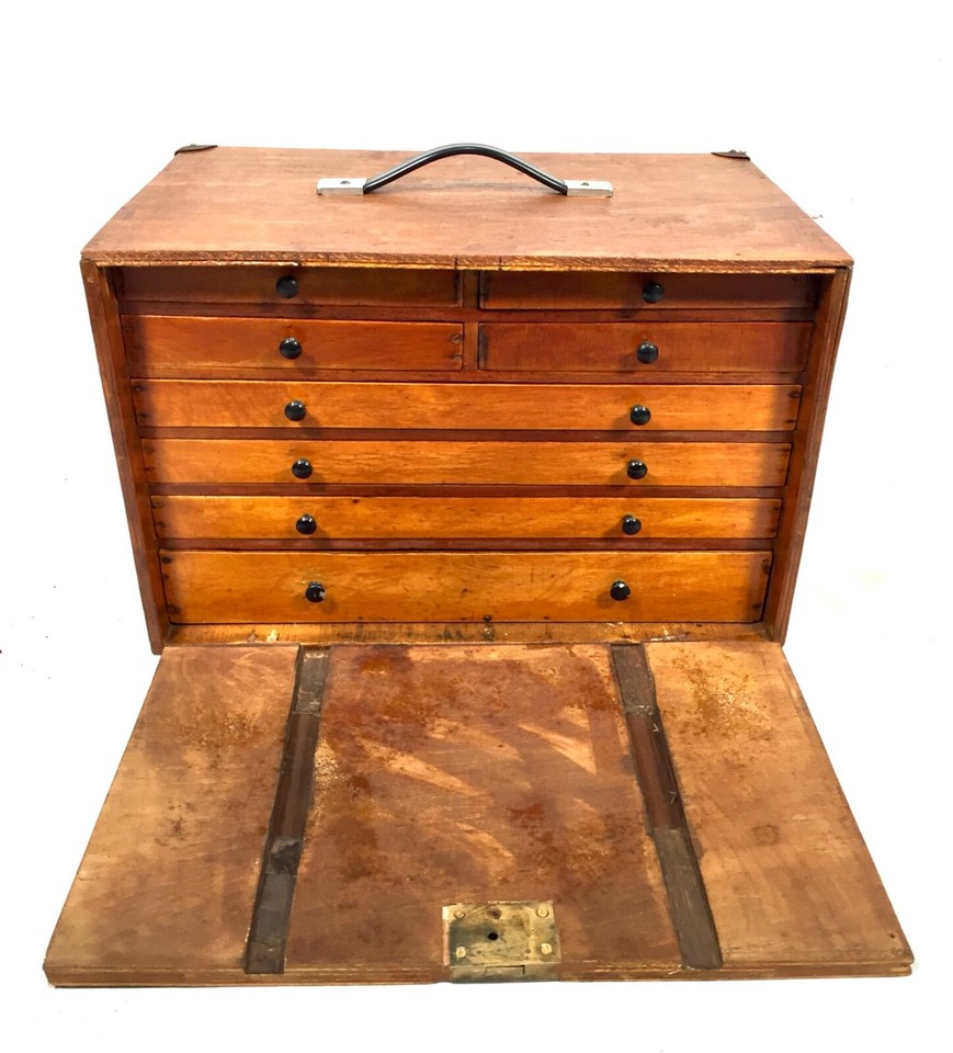Antique Wooden Engineers Toolbox / Tool Box / Collectors Cabinet with ...