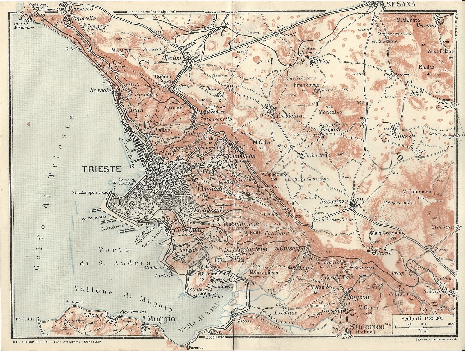 Carta geografica antica TRIESTE E DINTORNI TCI 1920 Old antique map | eBay