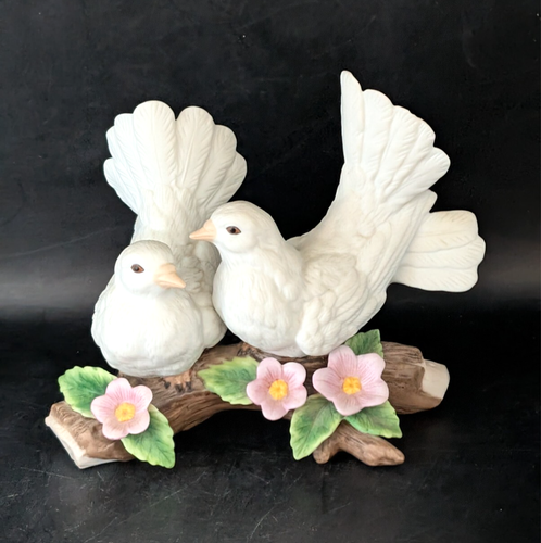 Vintage Courtship Doves Figurine Homco #1453 White Porcelain Birds Pink ...