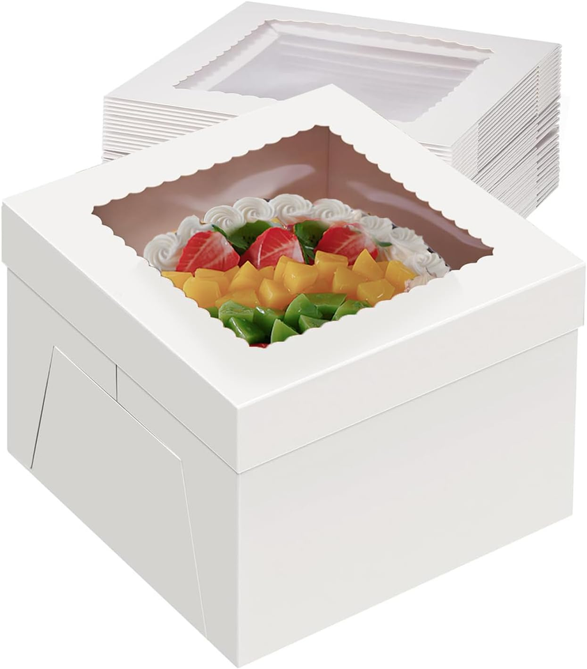 20Pack 8 Inch Cake Boxes, 8X8X8 Inch White Bakery Boxes with Windown ...