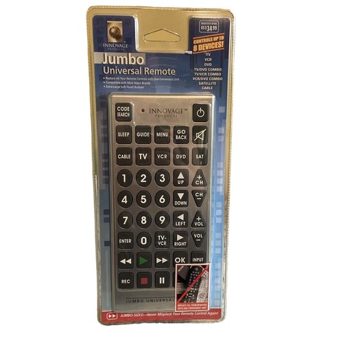 Innovage Jumbo Universal Remote Control Large Button TV DVD VCR New ...