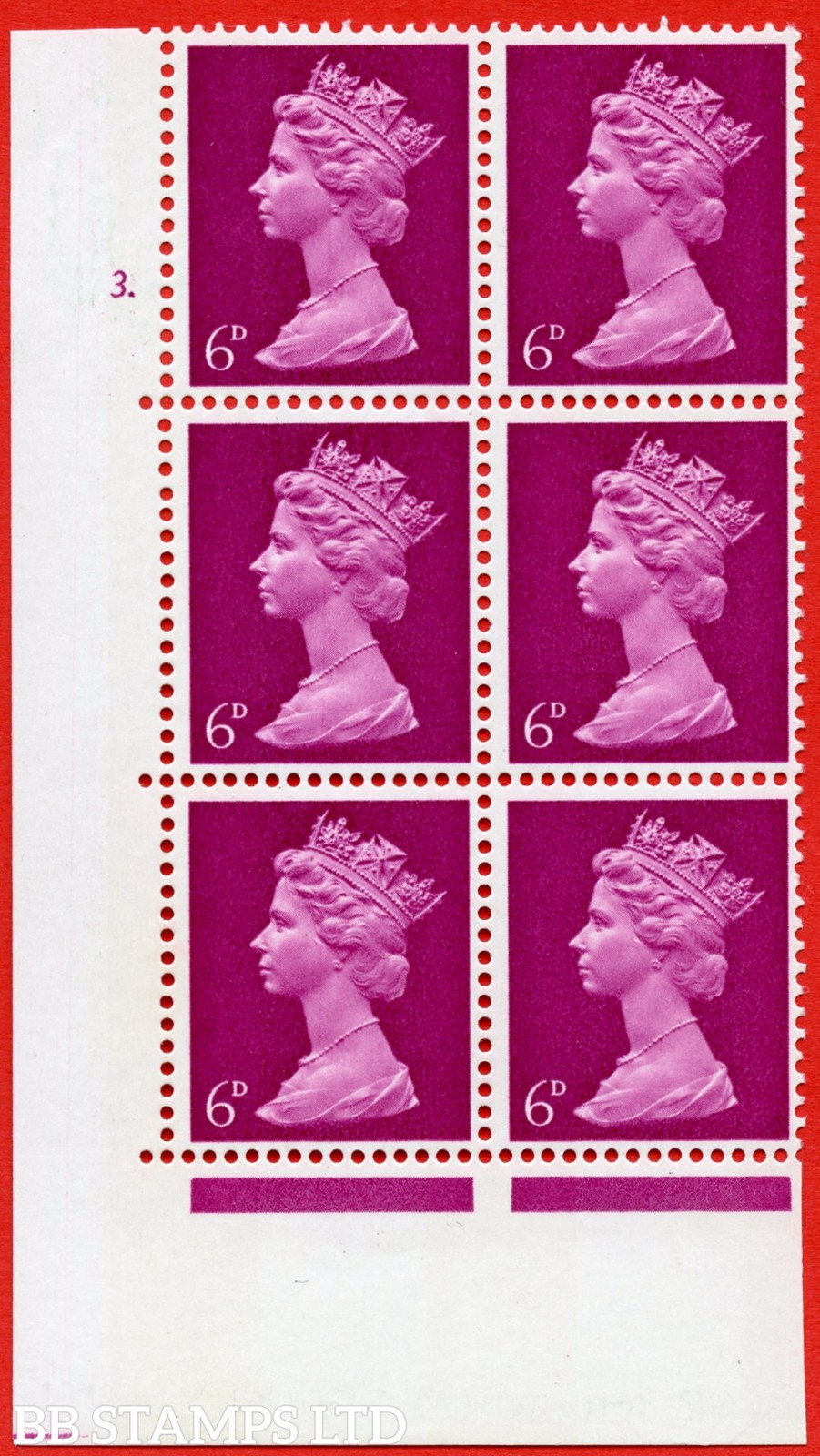 SG. 736a. U18 (2). 6d Bright Magenta. An UNMOUNTED MINT cylinder block ...