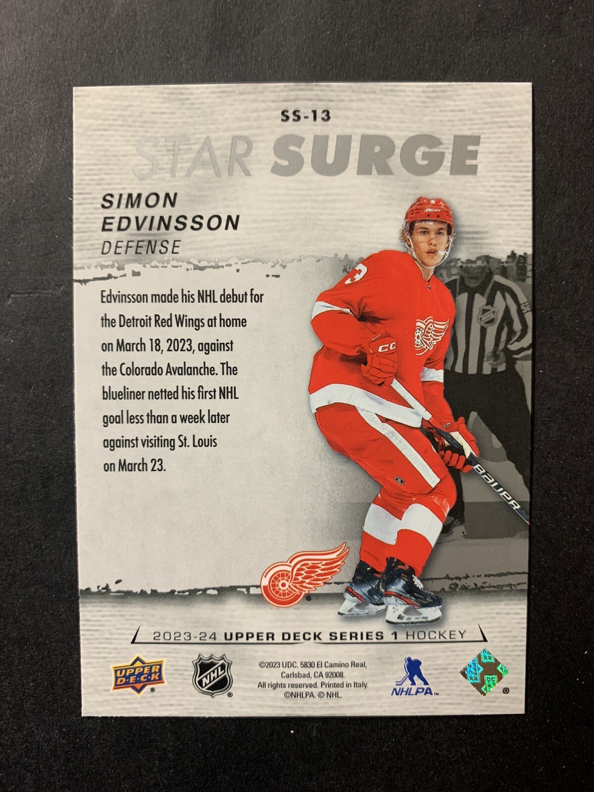 Simon Edvinsson 2023-24 Upper Deck Series 1 Star Surge #SS-13 Rookie | eBay