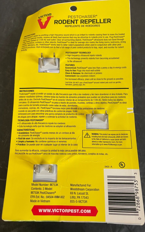 Victor 3pk Pestchaser Rodent Repeller with Night Light - Model #M753K ...