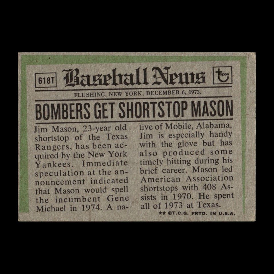 Jim Mason 1974 Topps New York Yankees #618T Great Set Break! 4 | eBay