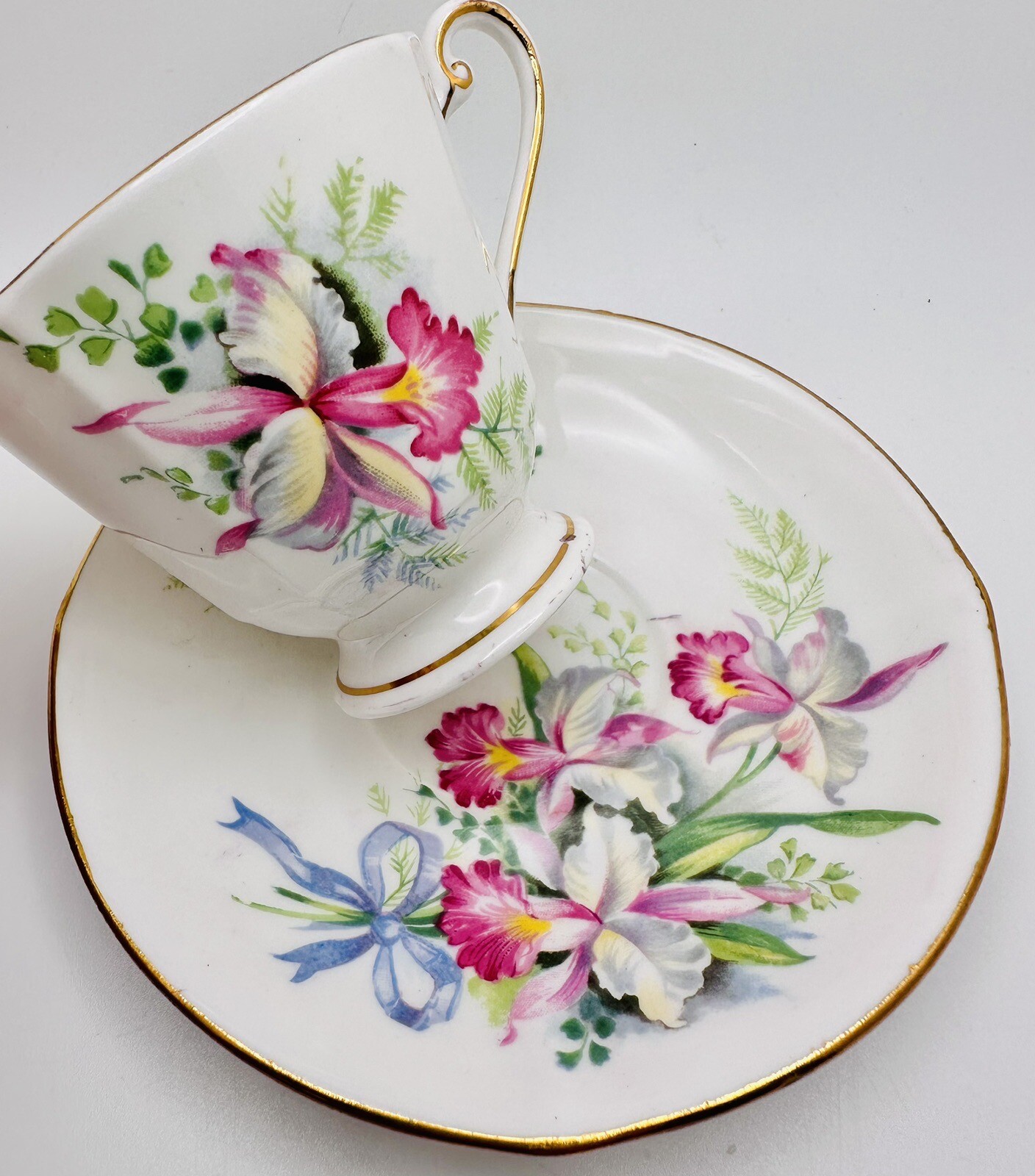 Vintage Roslyn Sweet Romance Blue Bow Orchid Demitasse Cup & Saucer ...