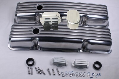 For SBC Chevy 350 58-86 Polished Finned Tall Valve Cover & PCV Valve ...