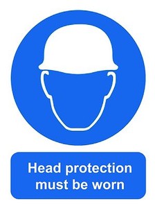 HEAD PROTECTION HAZARD WARNING HARD HAT SAFETY SIGN x2 Wall window door ...