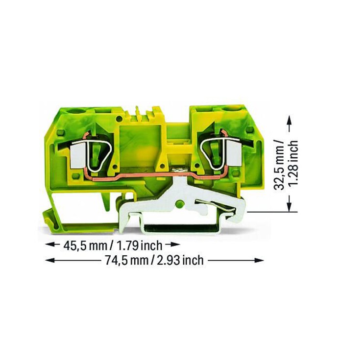 2pcs WAGO 282-907 2-Conductor Ground Terminal Block 6,00 mm2 Green ...